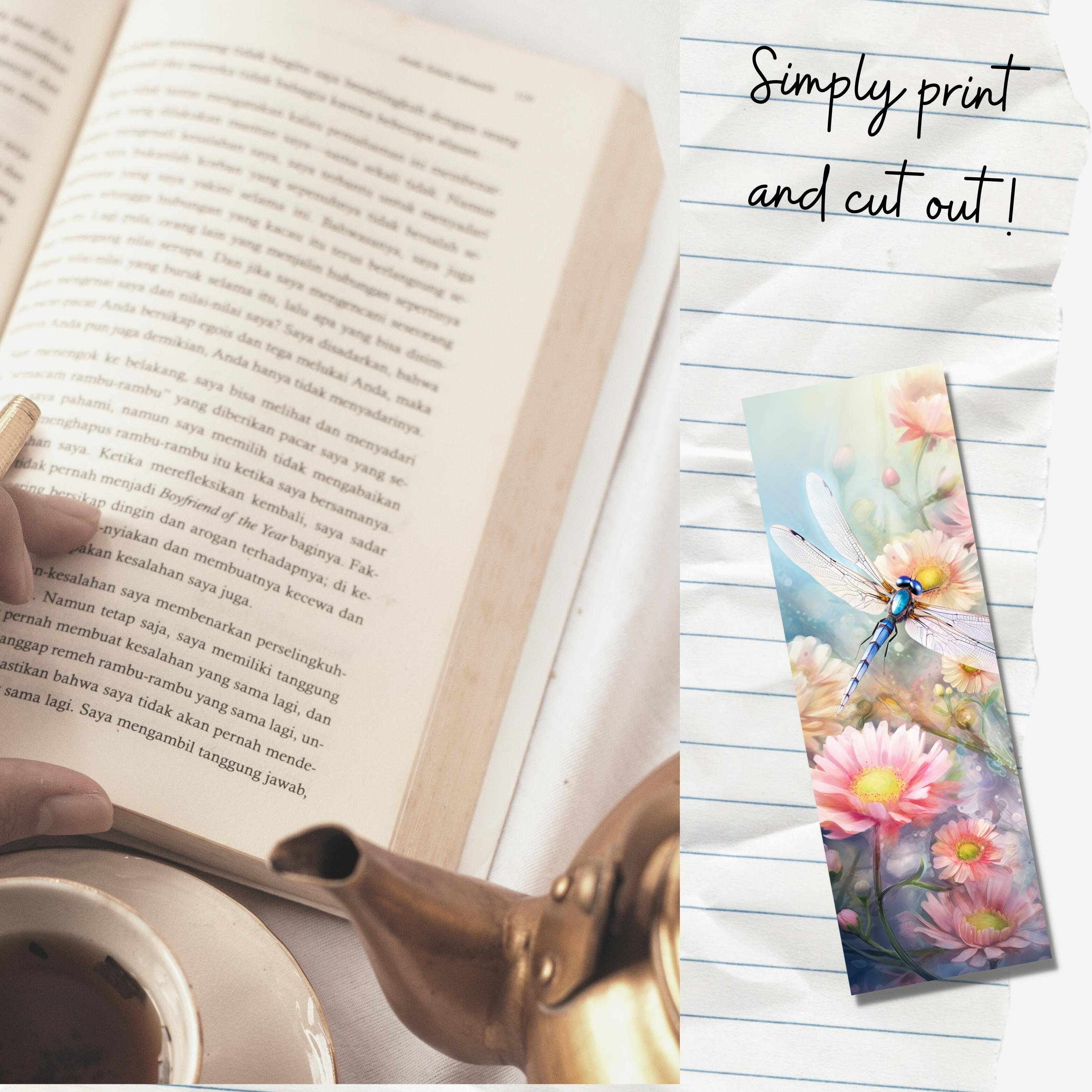 Dragonfly Bookmark Printable Bookmarks Flower Nature Fantasy Dragonfly ...