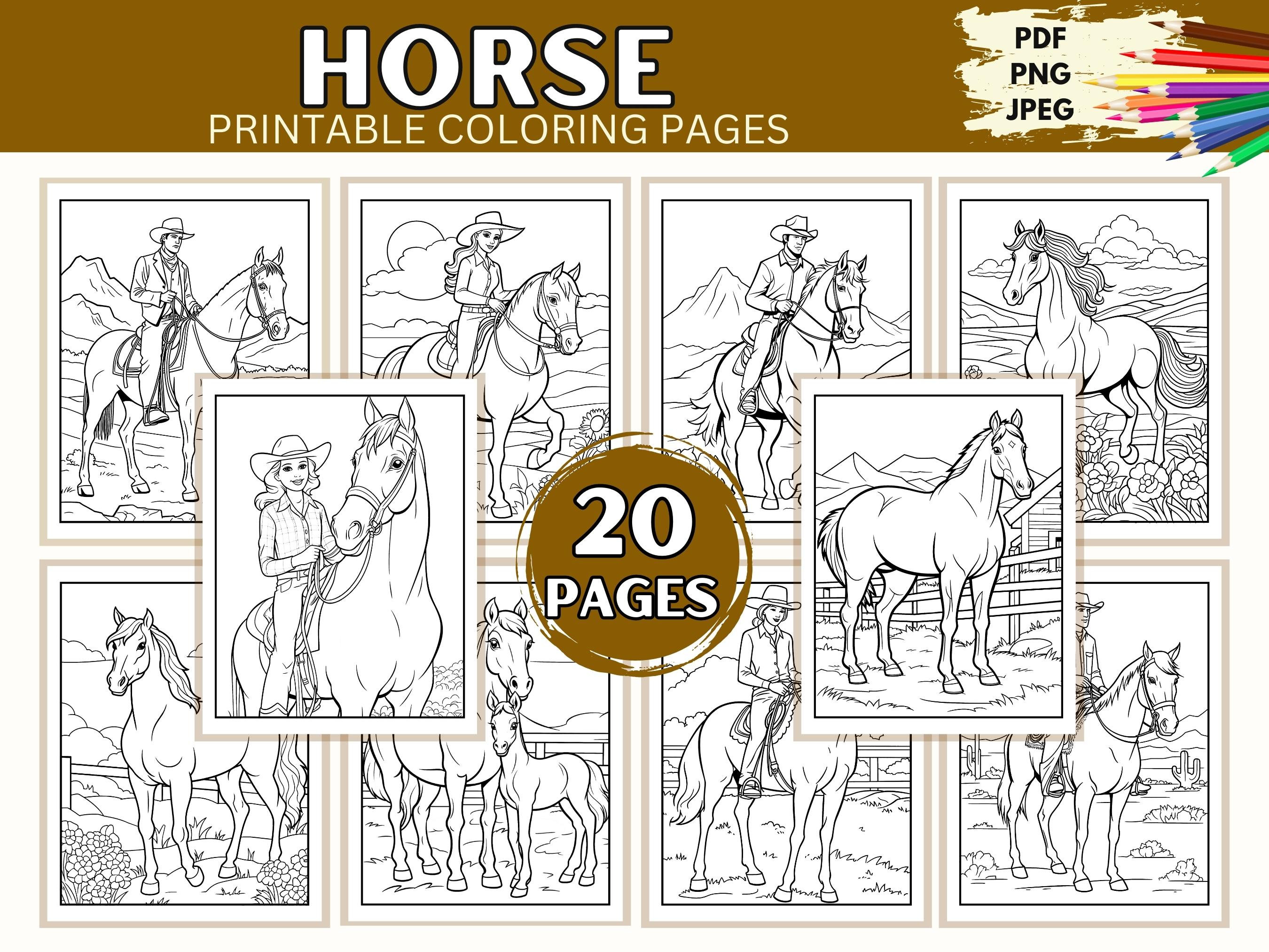 Horse Coloring Pages, 20 Printable Pages for Teens & Adults Horses ...