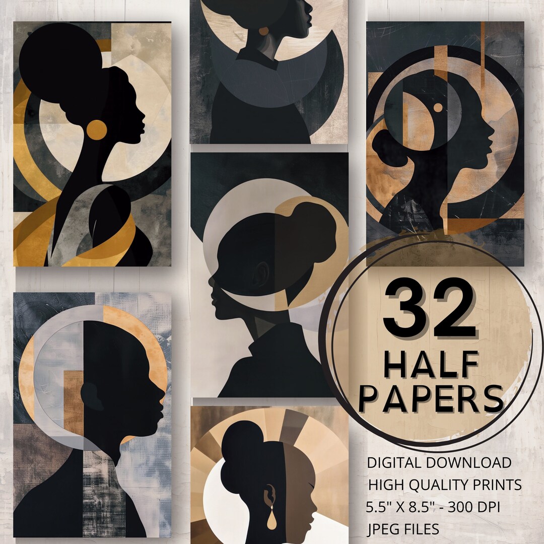 Black Female Silhouette Journal Half Papers Printable Pages Art ...