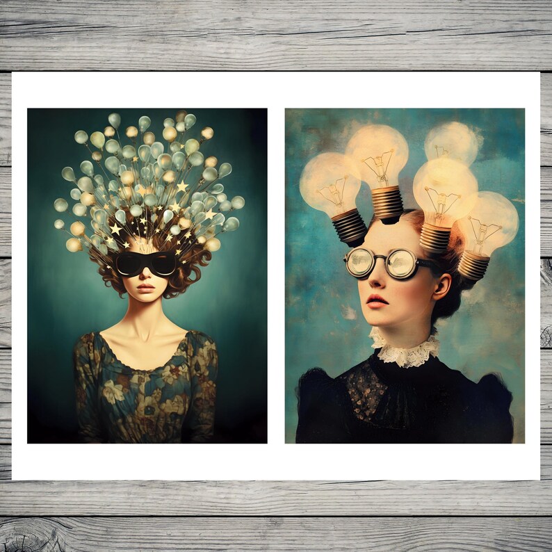 Visual Brainstorm Printable Junk Journal Cards ATC Card Making Surreal ...
