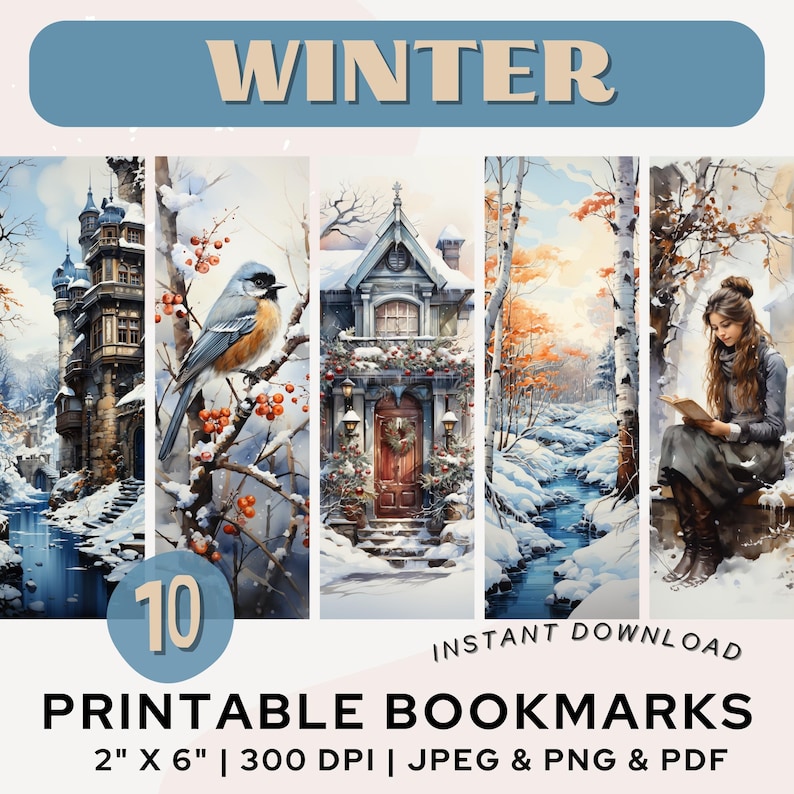 Winter Bookmark Printable Bookmark Nature Snow Book Reading Bookmark ...