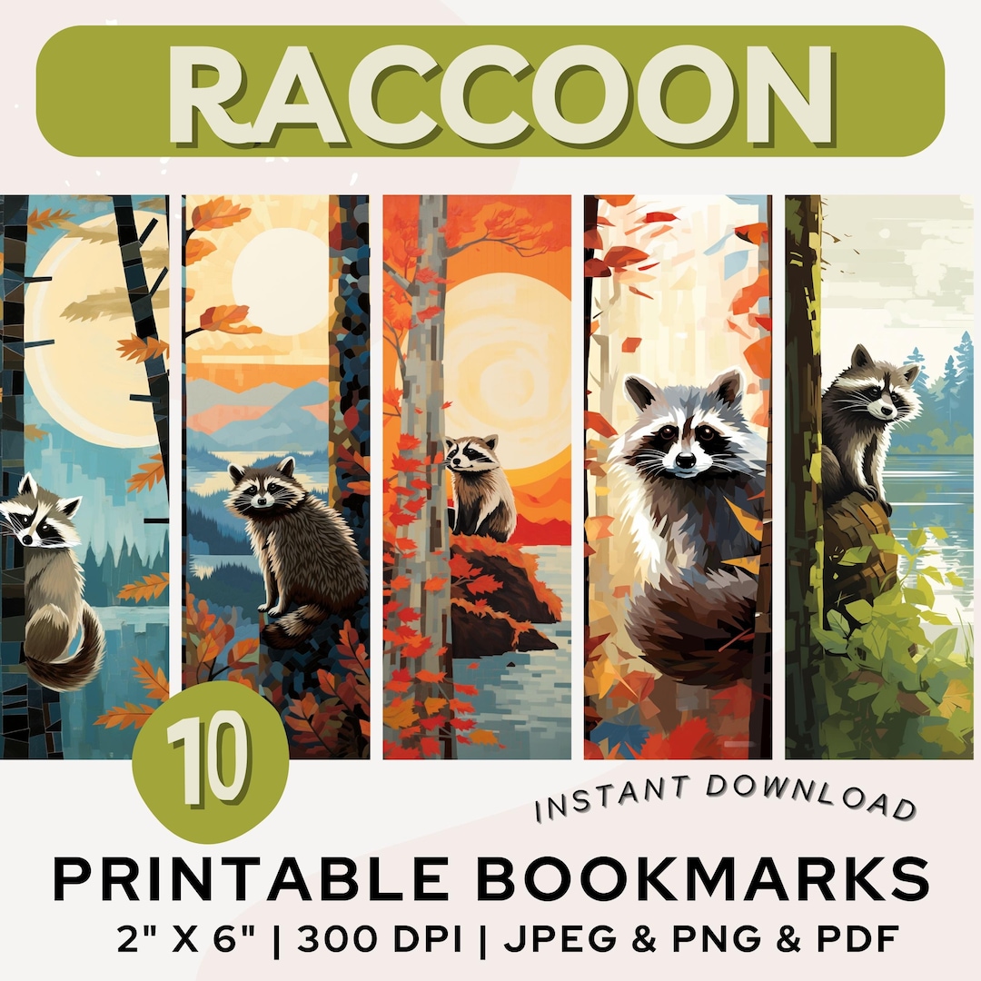 Raccoon Printable Bookmarks Animal Bookmark PNG PDF JPG Raccoon ...