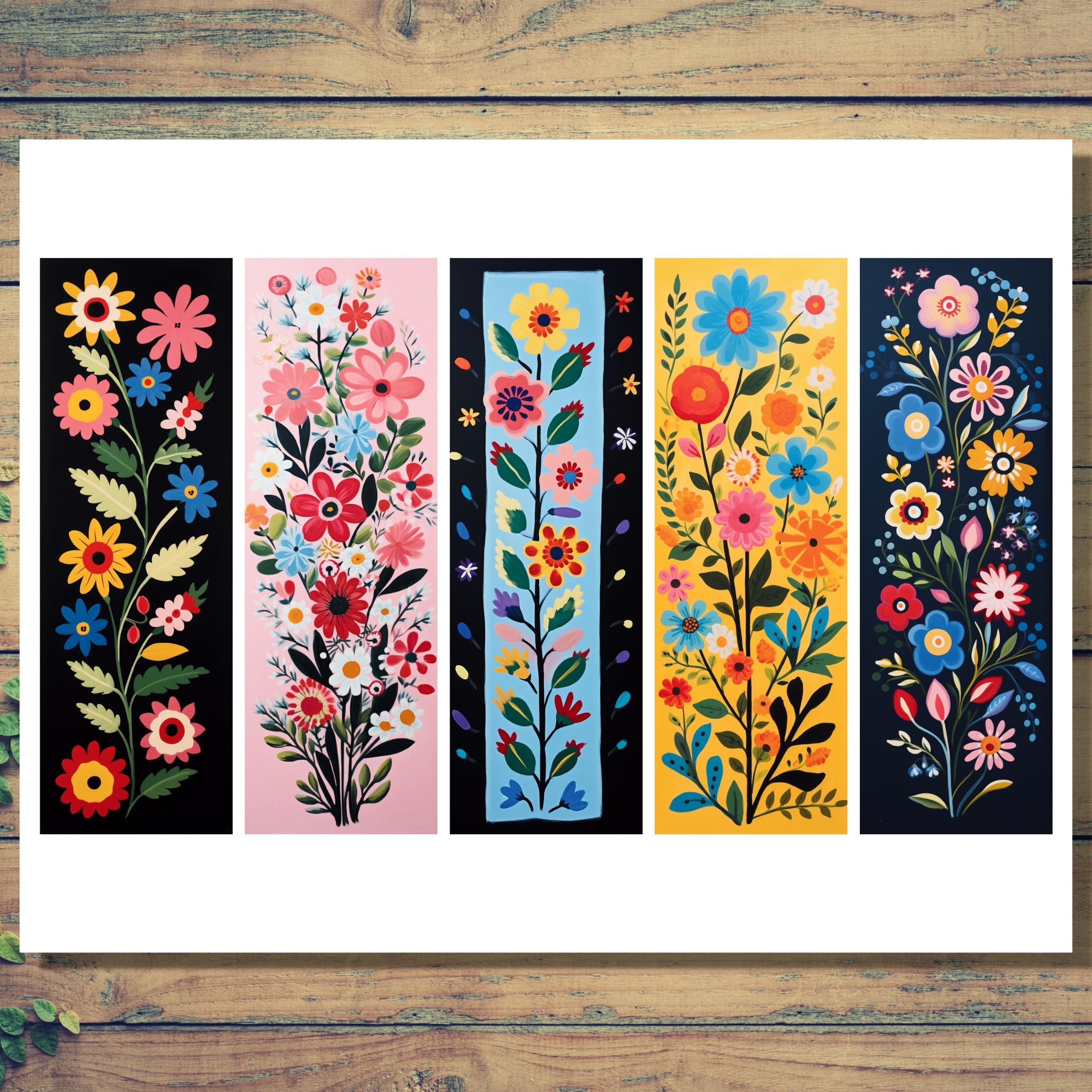Flowers Bookmark Printable Bookmarks Folk Art Floral Artwork Bookmark ...
