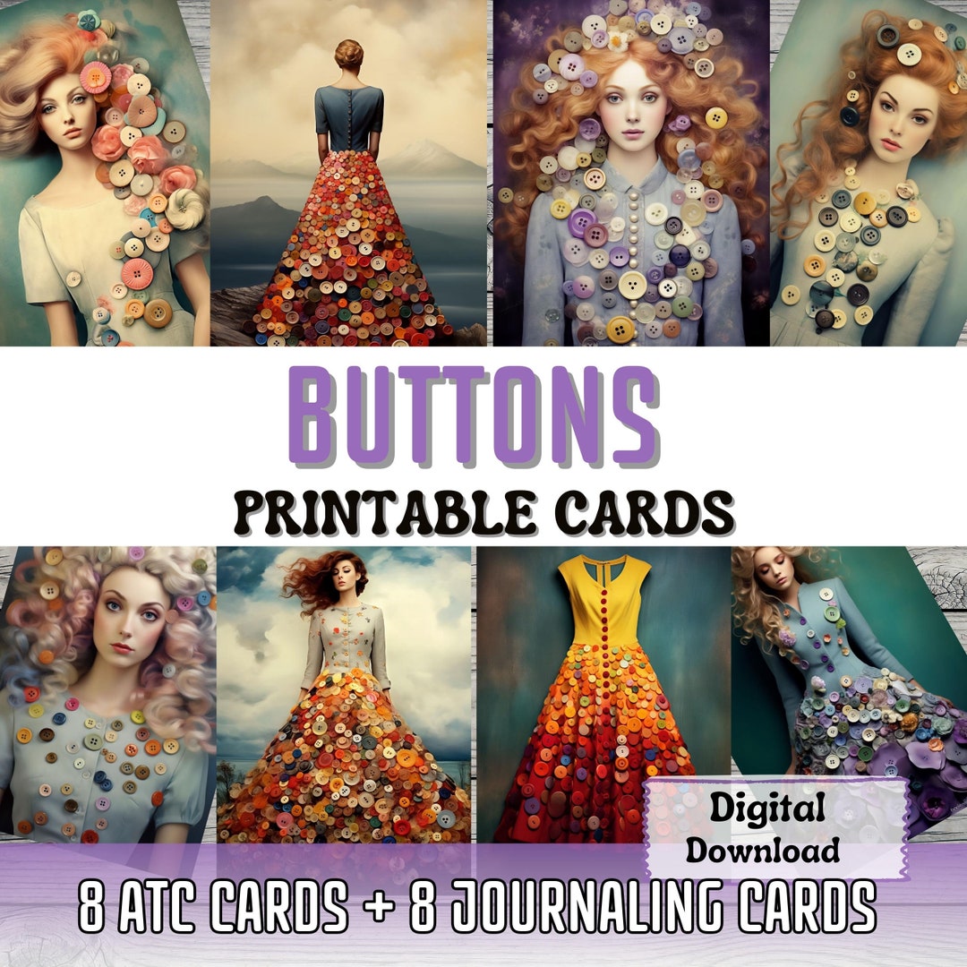 Buttons Printable Junk Journal Cards ATC Card Making Surreal Art Sewing ...