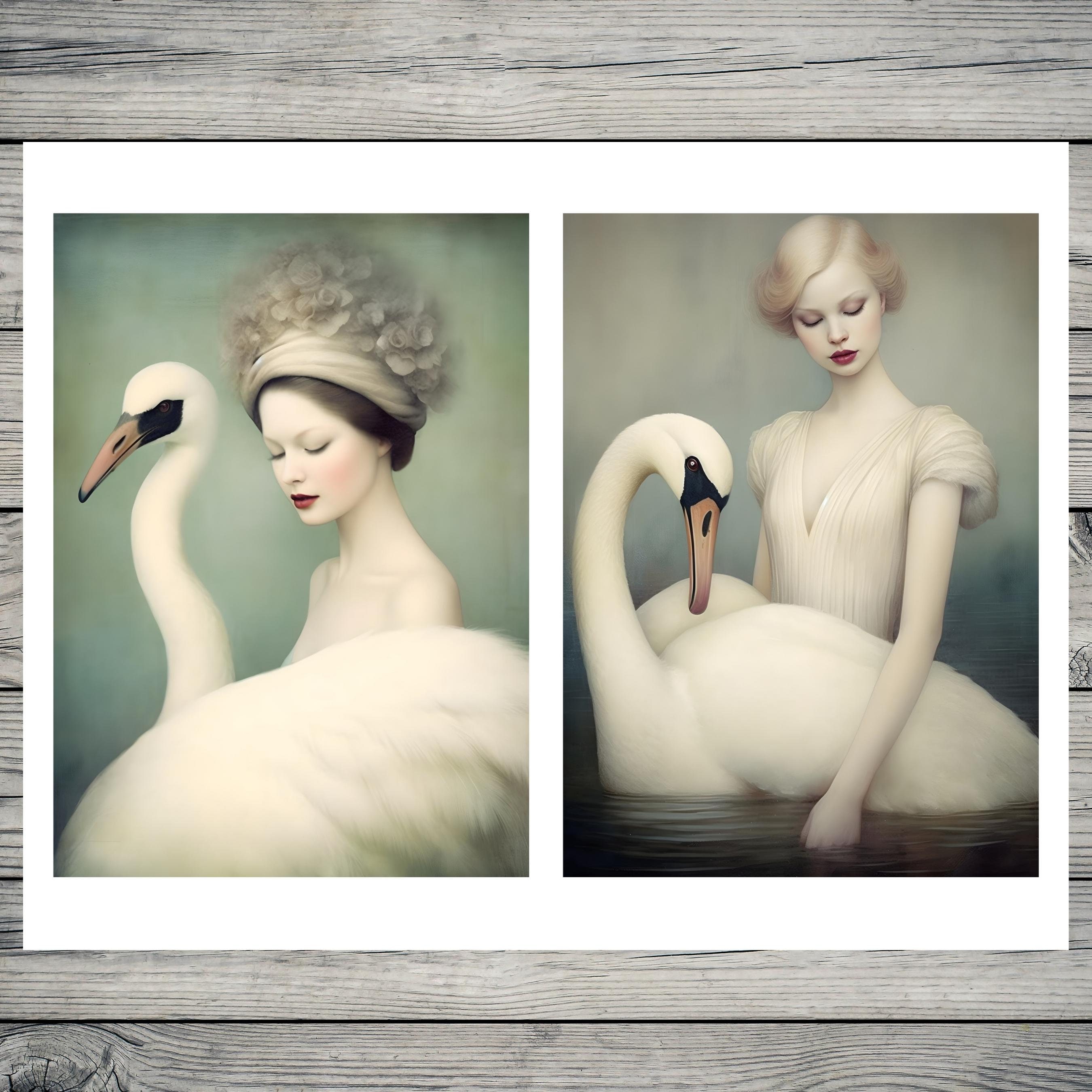 Swan Printable Junk Journal Cards ATC Card Making Surrealistic Art Swan ...