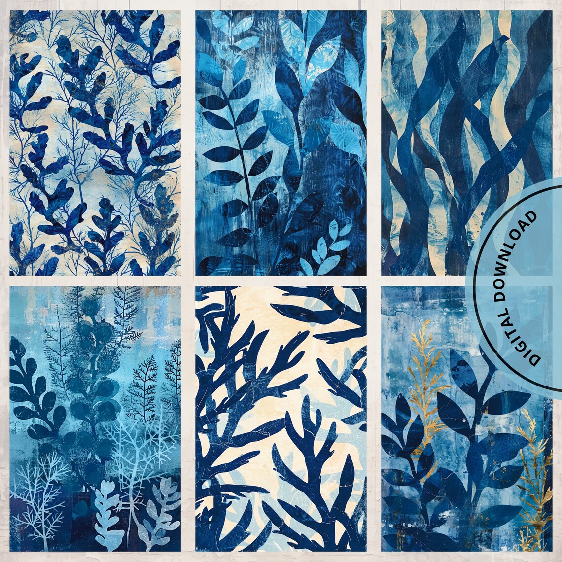 Dusty Blue Seaweed Journal Half Papers Sea Printable Pages Digital ...