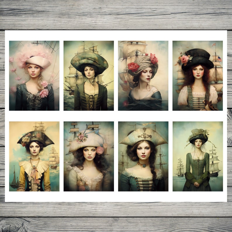 Pirate Printable Junk Journal Cards ATC Card Making Surreal Art Woman ...