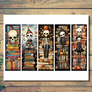 Watercolor Skeleton Books Skull Printable Bookmarks Scary Halloween ...
