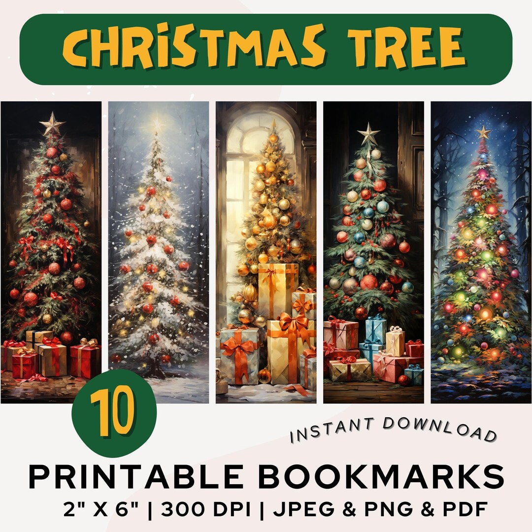 Christmas Tree Bookmark Printable Bookmark Winter Holiday Bookmark PNG ...