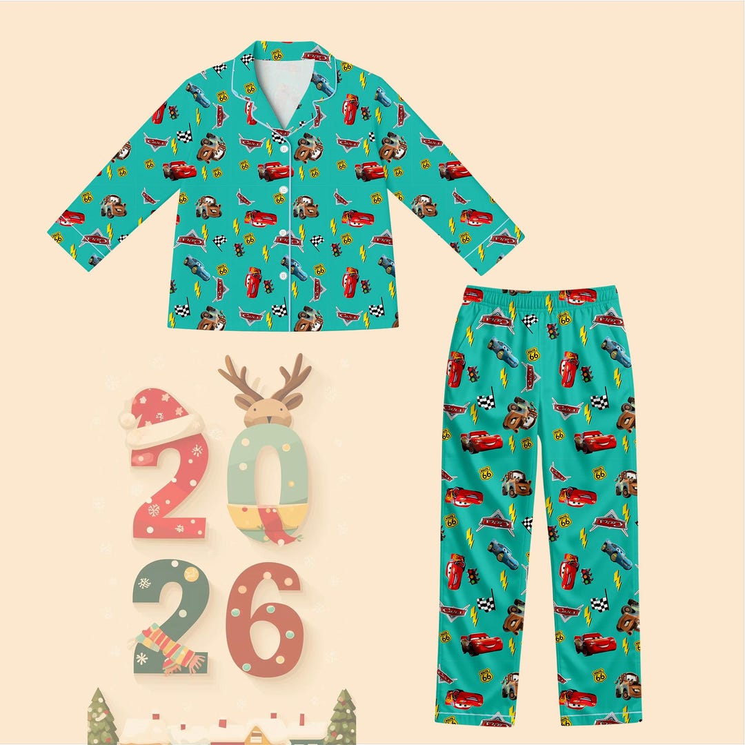 Kids Racing Car Satin Pajama Set, Teal Lightning Checkered Print Pjs - Etsy