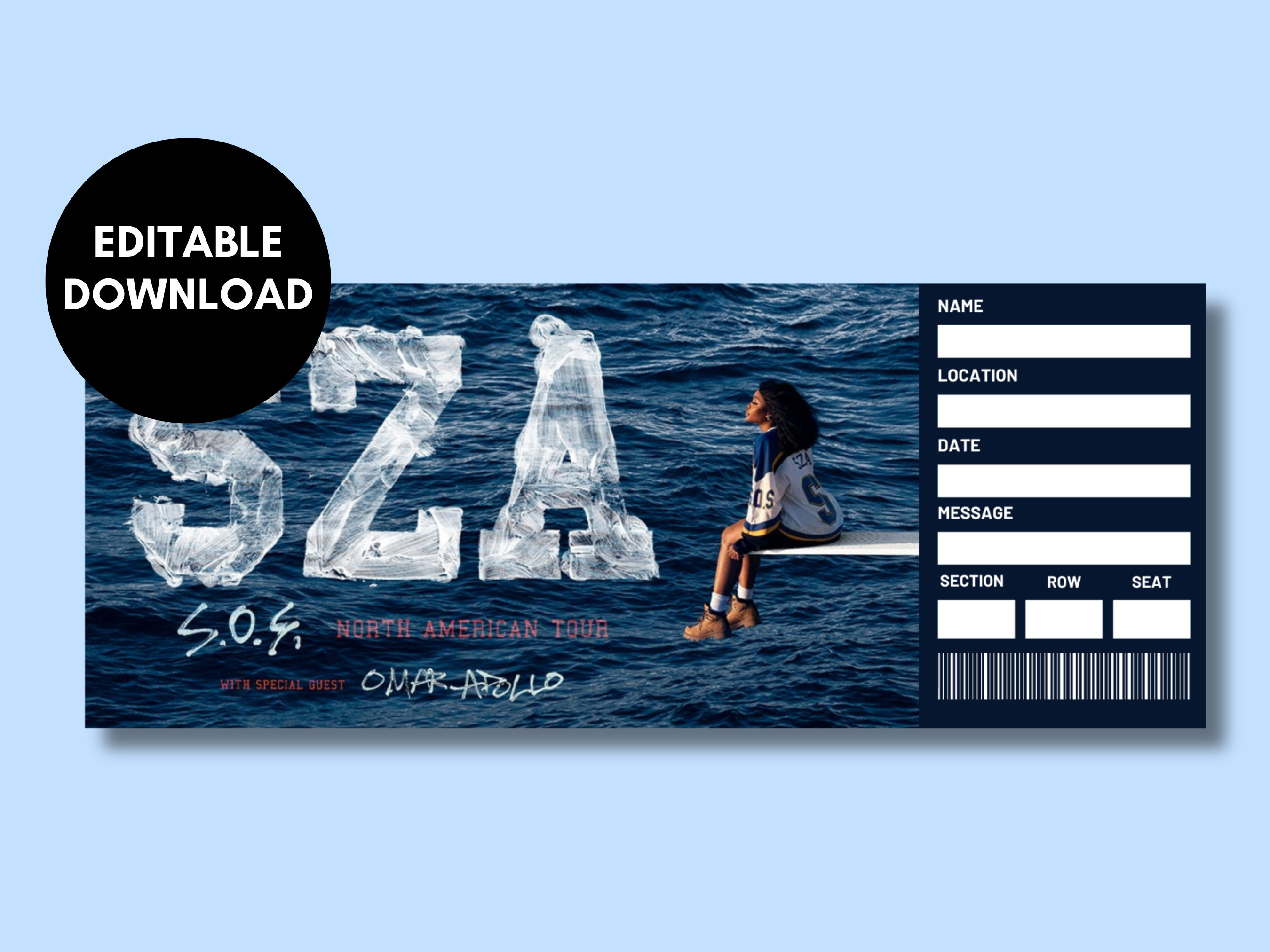 Editable SZA Concert Surprise Ticket Template SZA Sos North - Etsy