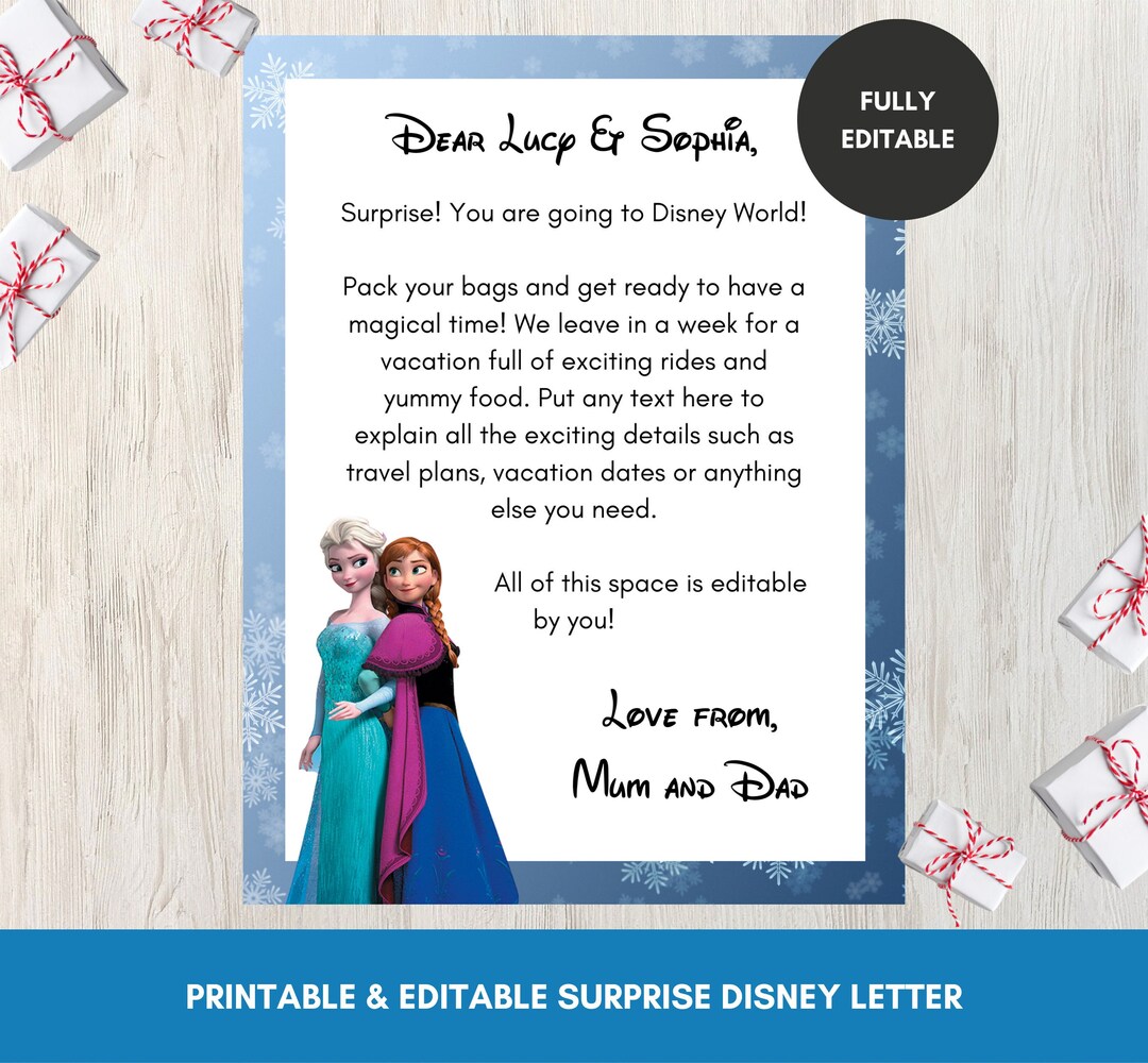Editable Letters From Elsa and Anna Vacation Frozen Trip - Etsy