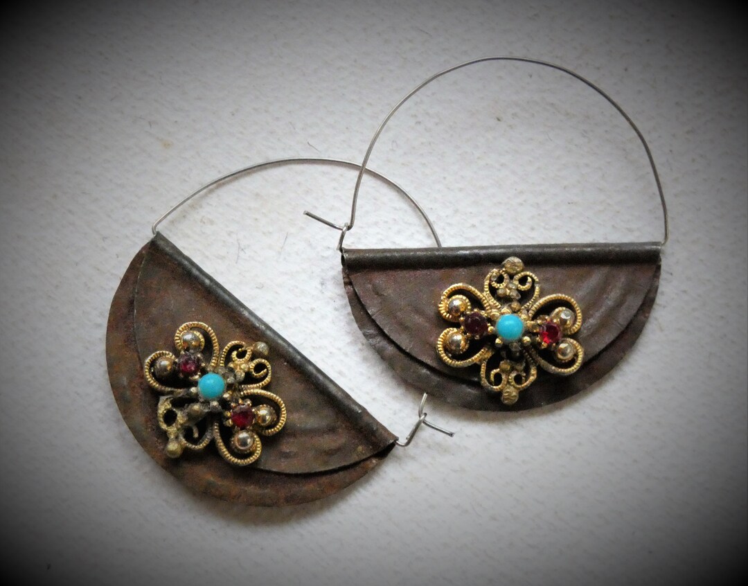 Hoop Earrings Made From Rusty Beer Caps With Decorative Soldering 230 ...