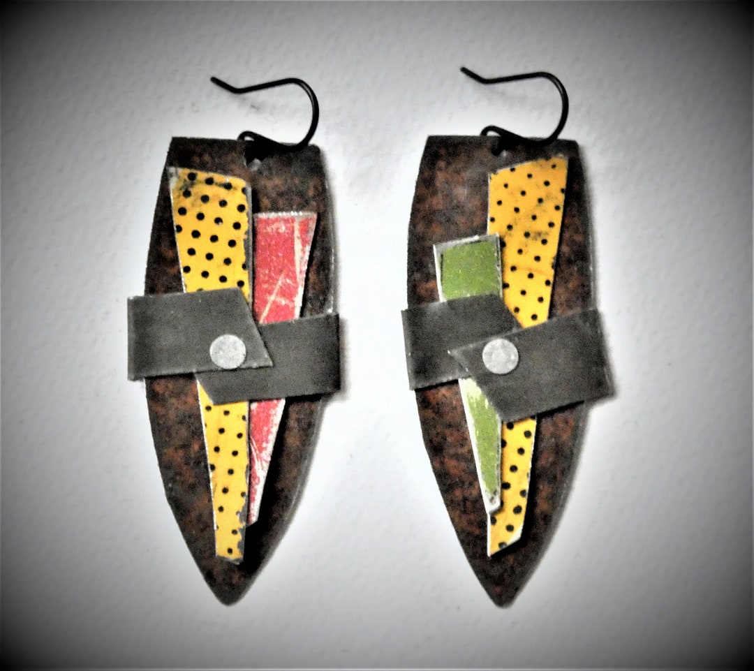 Shabby, Rusty Earrings Riveted From Vintage Tin Cans 227 - Etsy