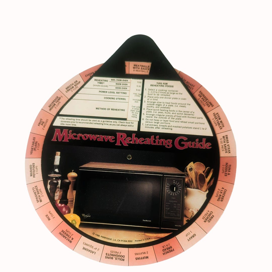 Vintage Whirlpool Microwave Reheating Guide Slide Chart Perrygraf 1988 ...