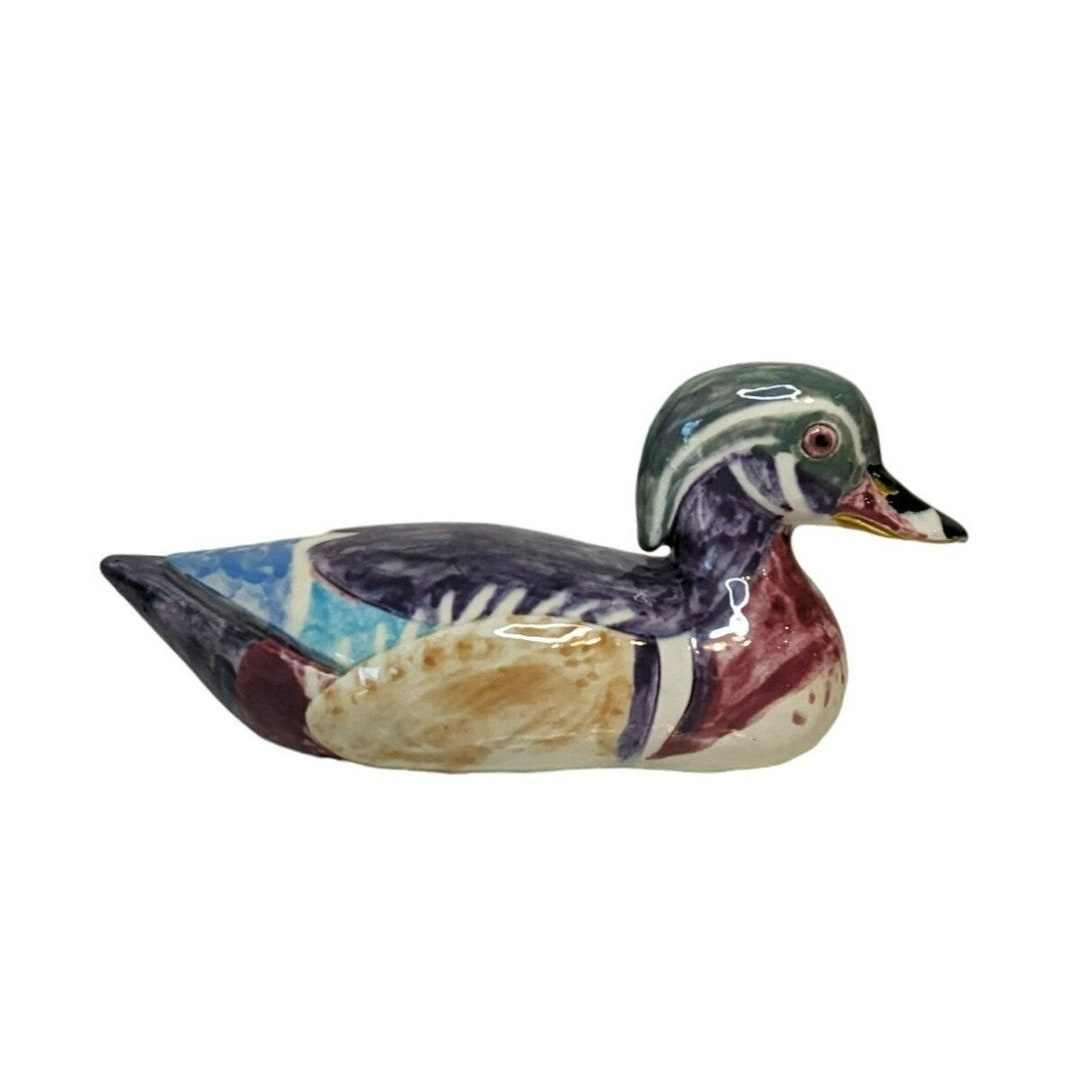 Vintage Hand Painted Glazed Ceramic Pottery Duck Mallard Bird Figurine ...