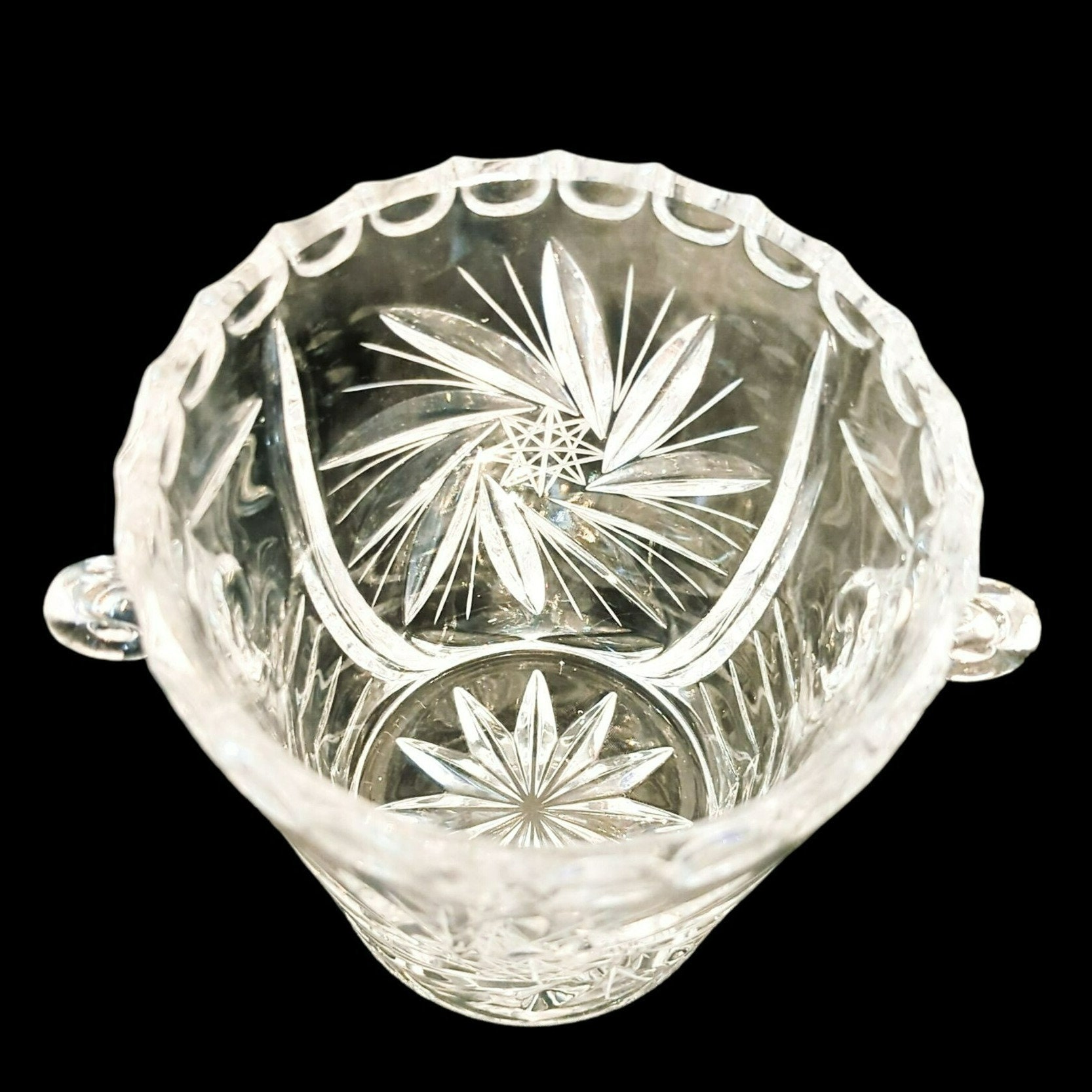 Vintage American Cut Crystal Ice Bucket With Handles & Pinwheel Design ...