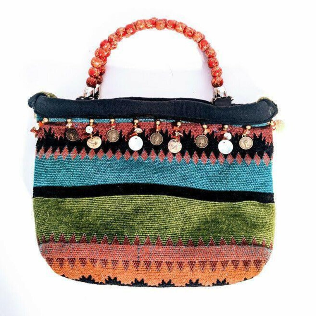 Queen Elizabeth II Boho Beaded Handle Purse With Woven Patterns & Coin ...