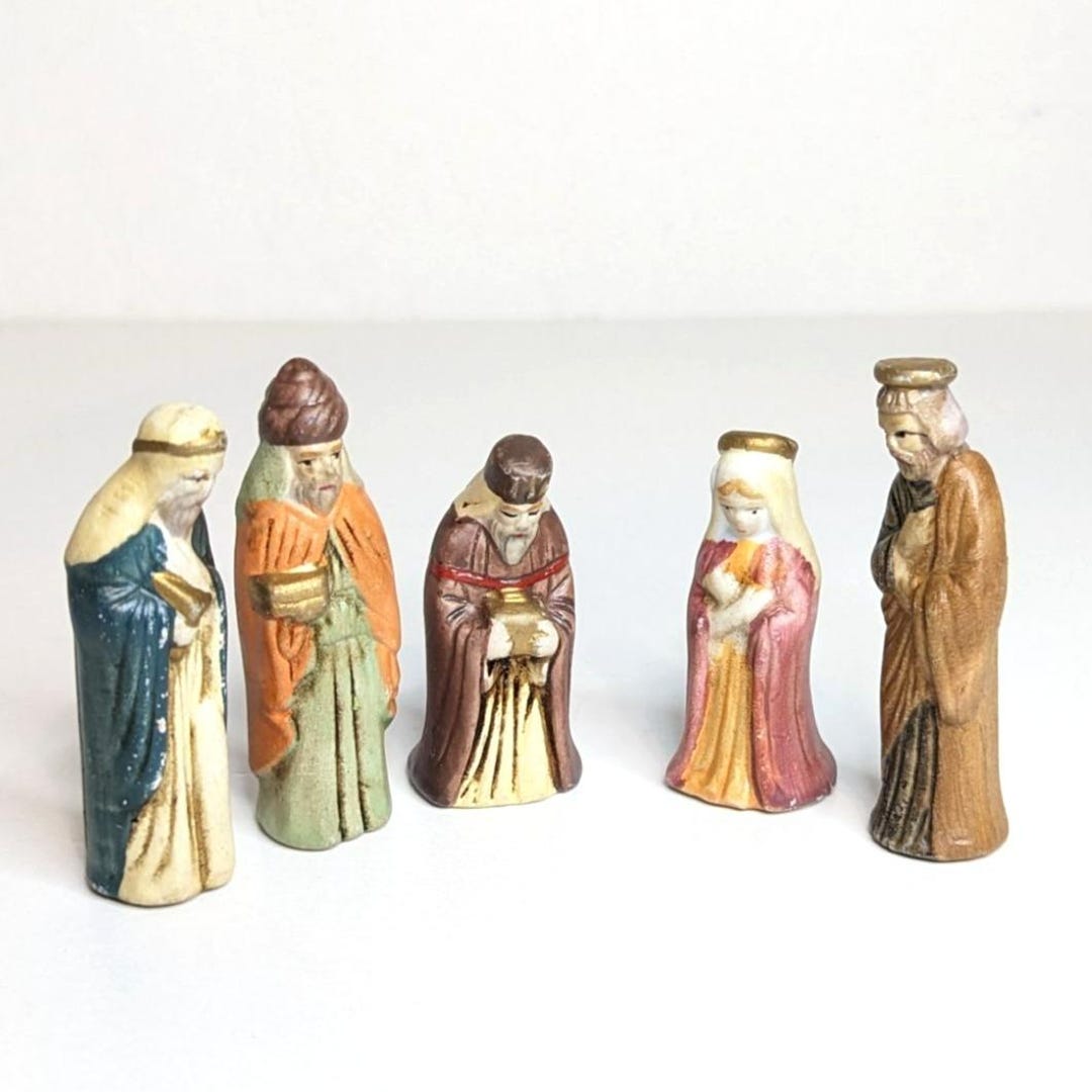 Vintage 5 Piece Hand Painted Miniature Nativity Scene Missing Jesus 3 ...