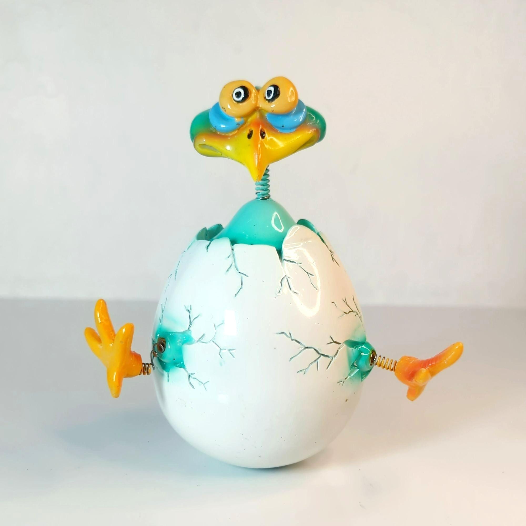Exhart Green Bird Hatchling Chicken Spring Neck and Legs Hand Painted ...