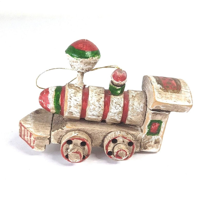 Vintage Enesco Wooden Train Steam Engine Christmas Ornament - Etsy