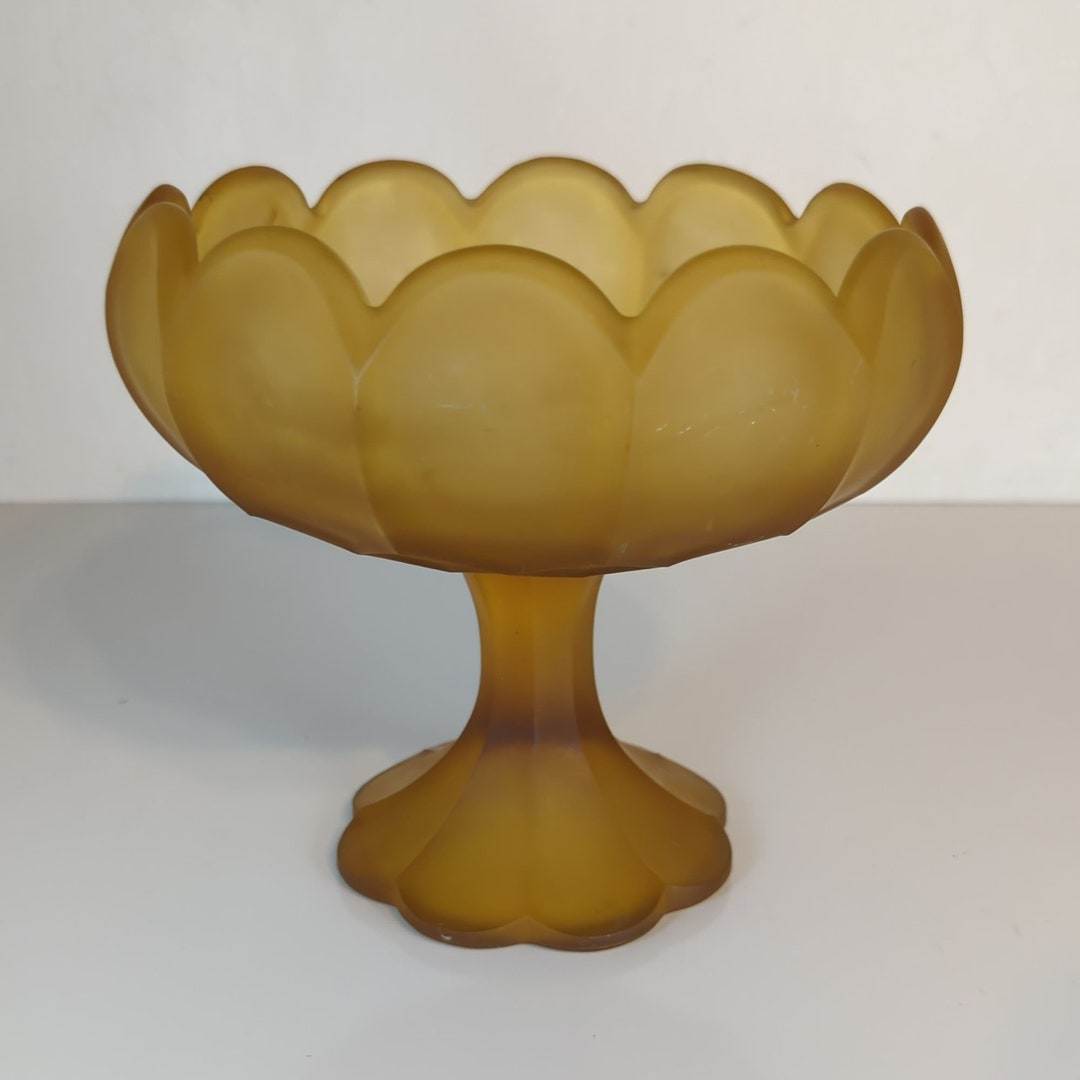 Vintage Tiffin Frosted Amber Glass Satin Compote Pedestal Bowl 7-in ...