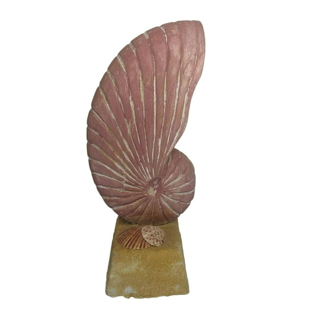 Hand Carved Wood Nautilus Shell Painted Pink 12-inches Tall Sculpture ...