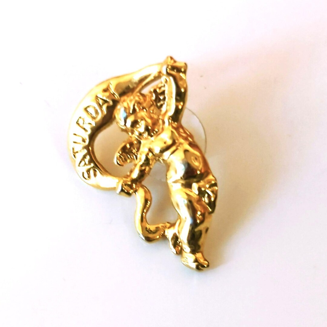 Two Sisters Saturday Angel Cherub Banner Pin Gold Tone Lapel Vintage - Etsy