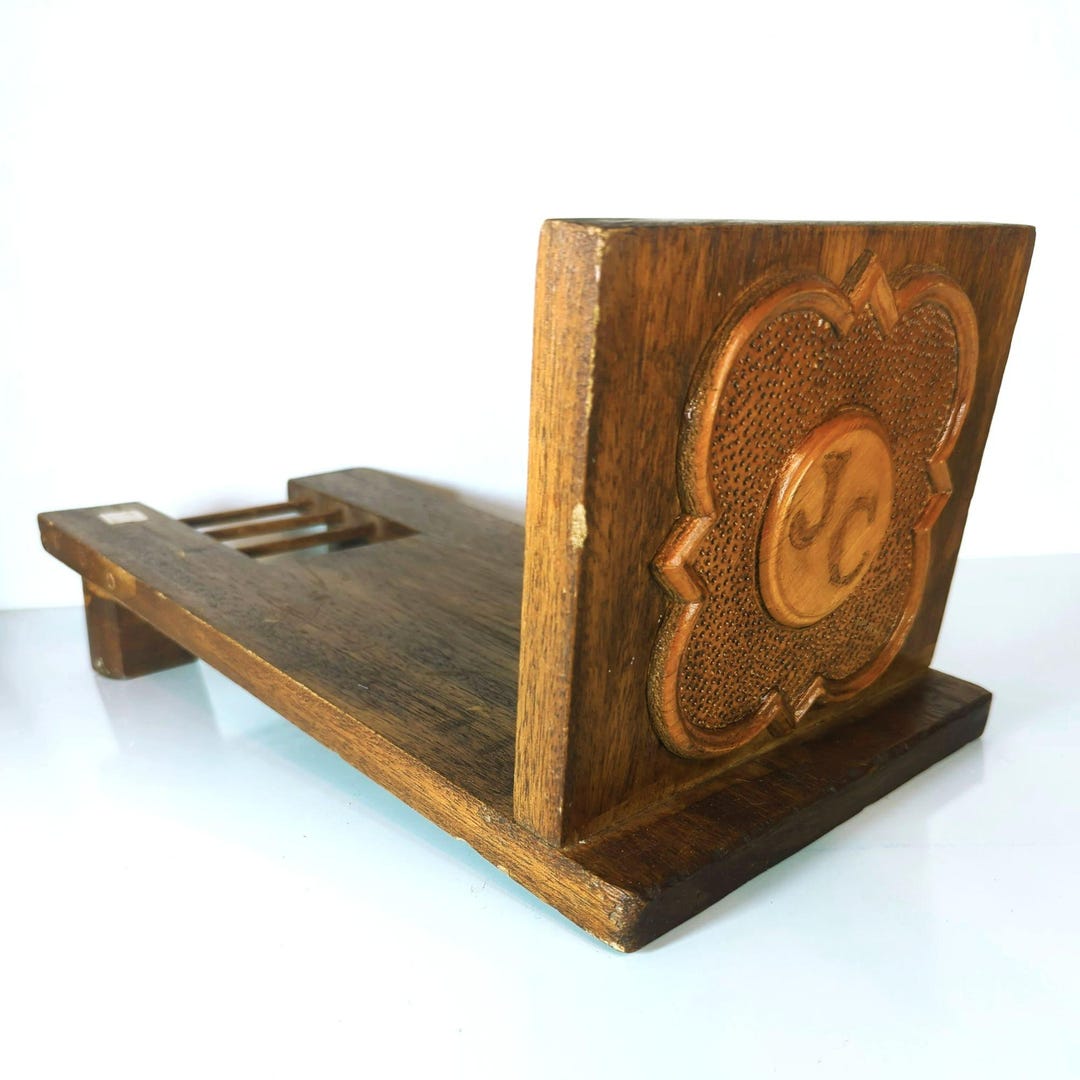 Vintage Slanted Wood Book Rack Shelf Handmade JC Monogram for Bible - Etsy