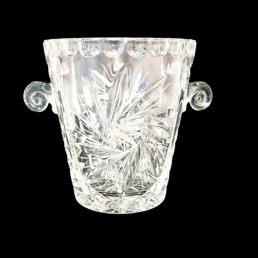 Vintage American Cut Crystal Ice Bucket With Handles & Pinwheel Design ...