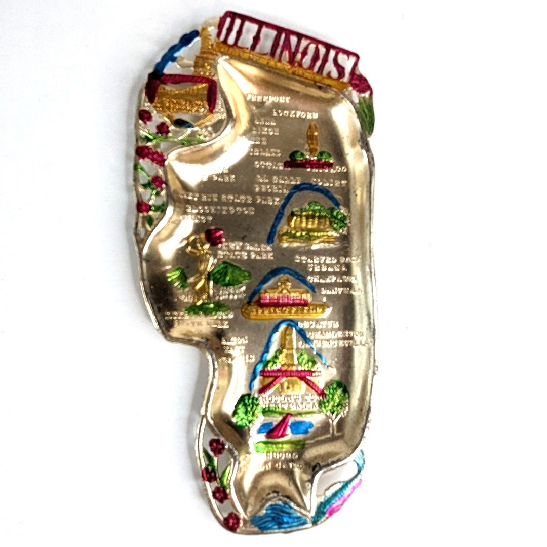 Vintage State ILLINOIS Hand Painted Tin Metal Souvenir Ashtray Japan 1950s - Etsy