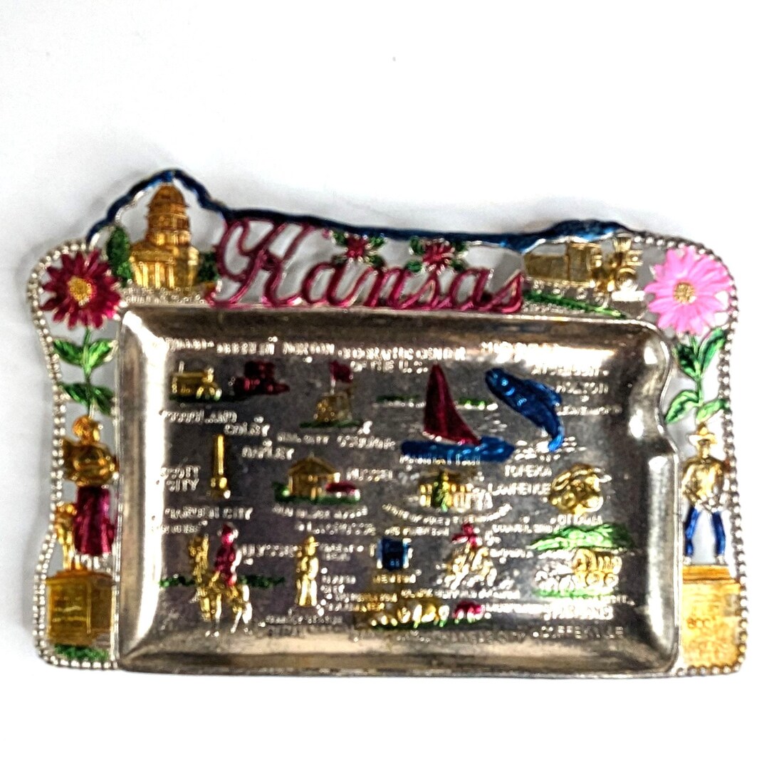 Vintage State KANSAS Hand Painted Tin Metal Souvenir Ashtray Japan 1950s - Etsy