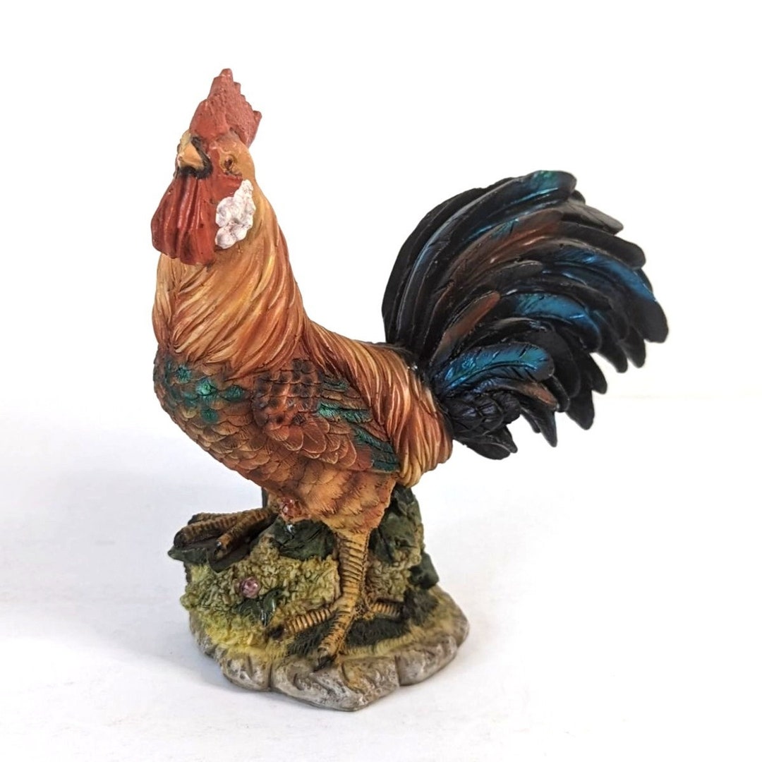 Vintage Resin Hand Painted Rooster Figurine Highly Detailed Farmhouse ...
