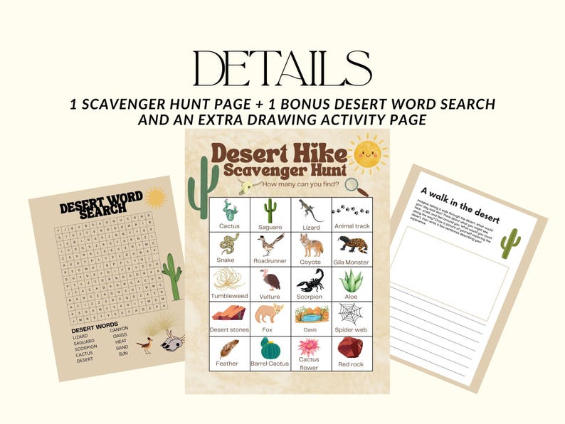 Desert Scavenger Hunt for Kids, Printable Nature Hunt, Arizona Desert ...