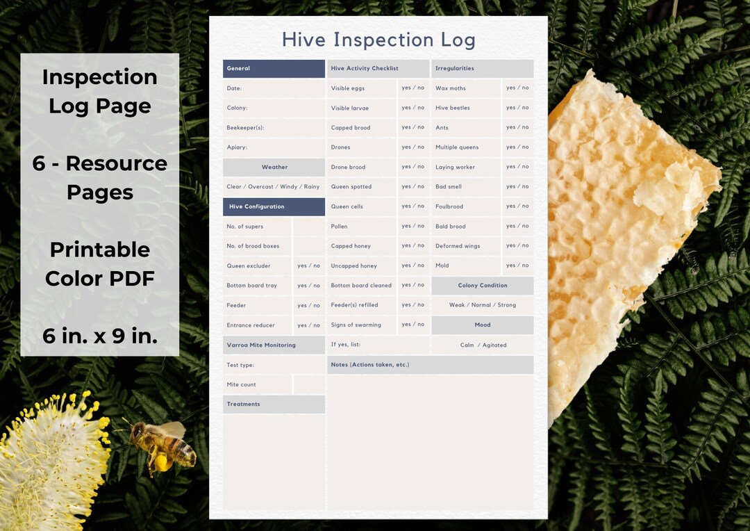 Apiary Journal Beekeeping Log & Colony Tracker - Printable PDF - 6 In ...