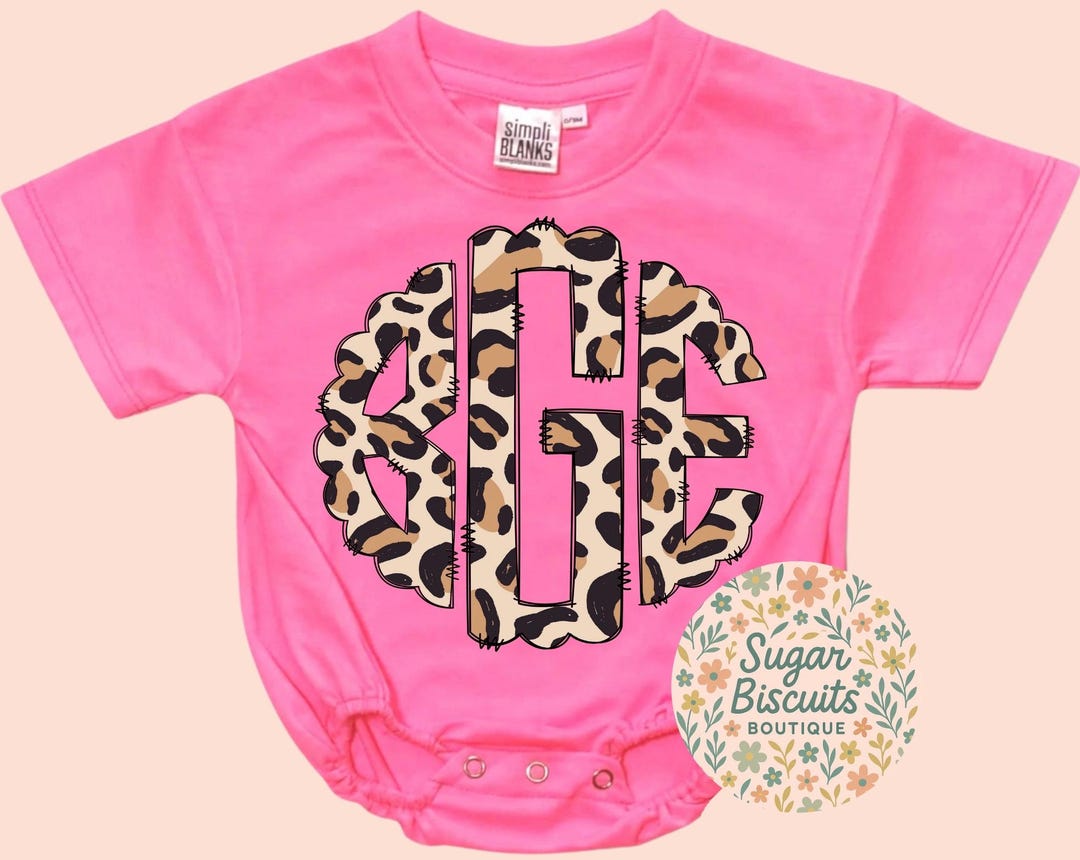 Personalized Baby Girl Romper, Custom Leopard Monogram Bodysuit ...