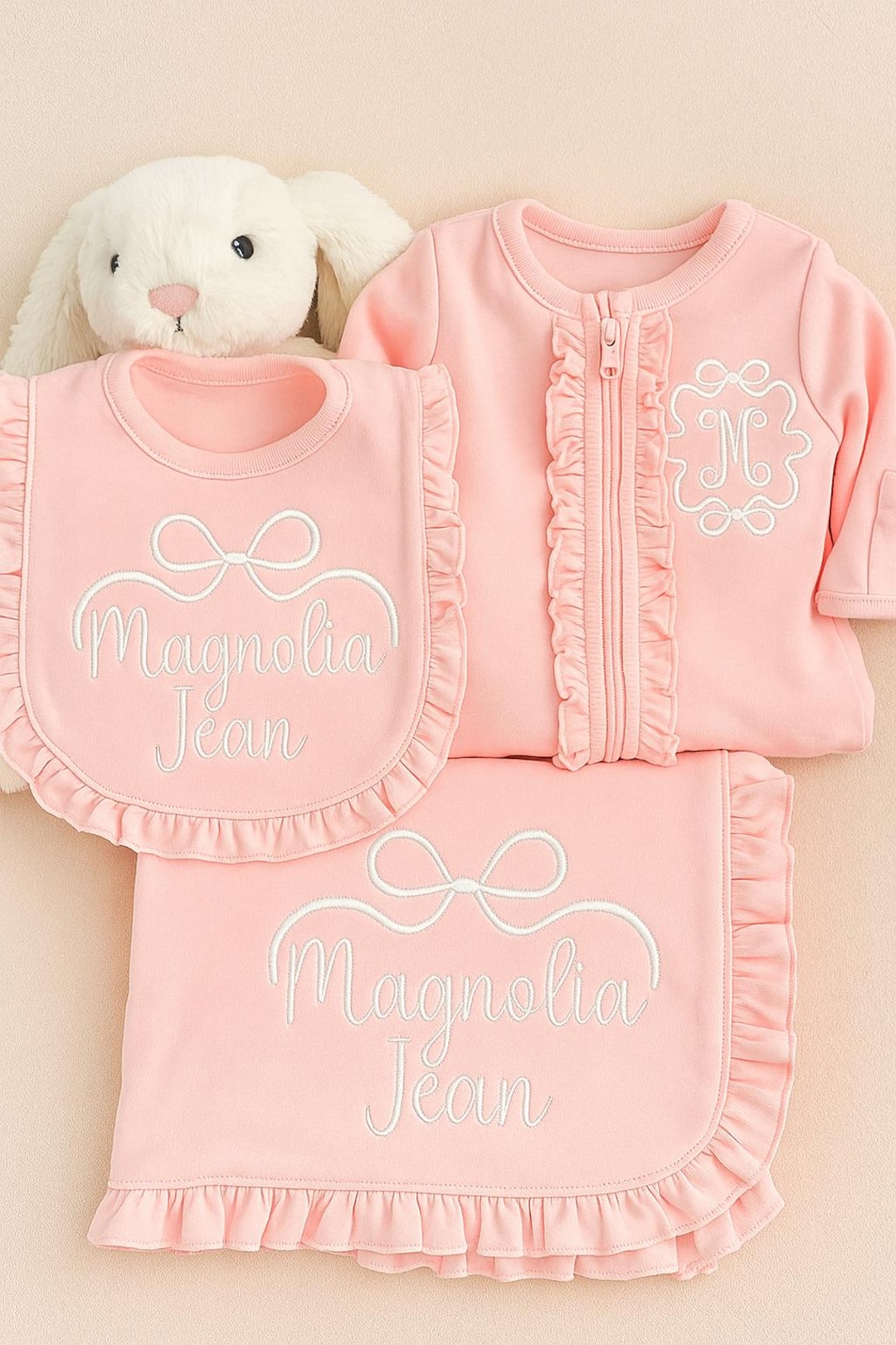Personalized Baby Girl Gift Set,embroidered Sleeper, Bib & Burp Cloth ...