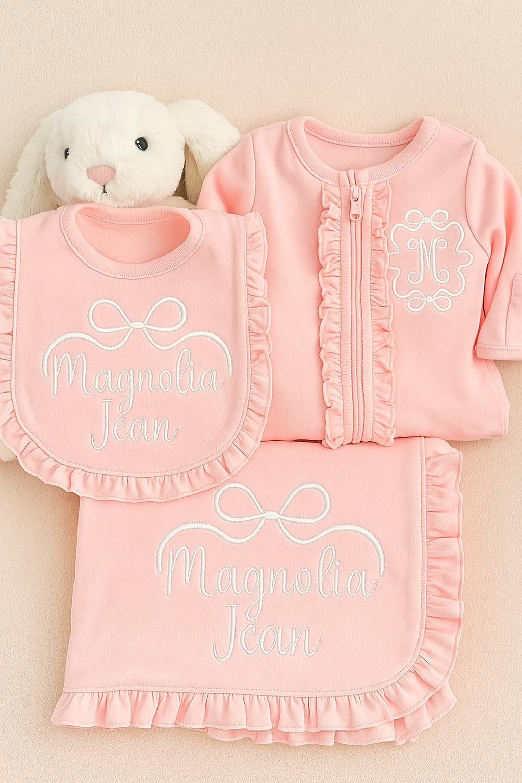 Personalized Baby Girl Gift Set,embroidered Sleeper, Bib & Burp Cloth ...