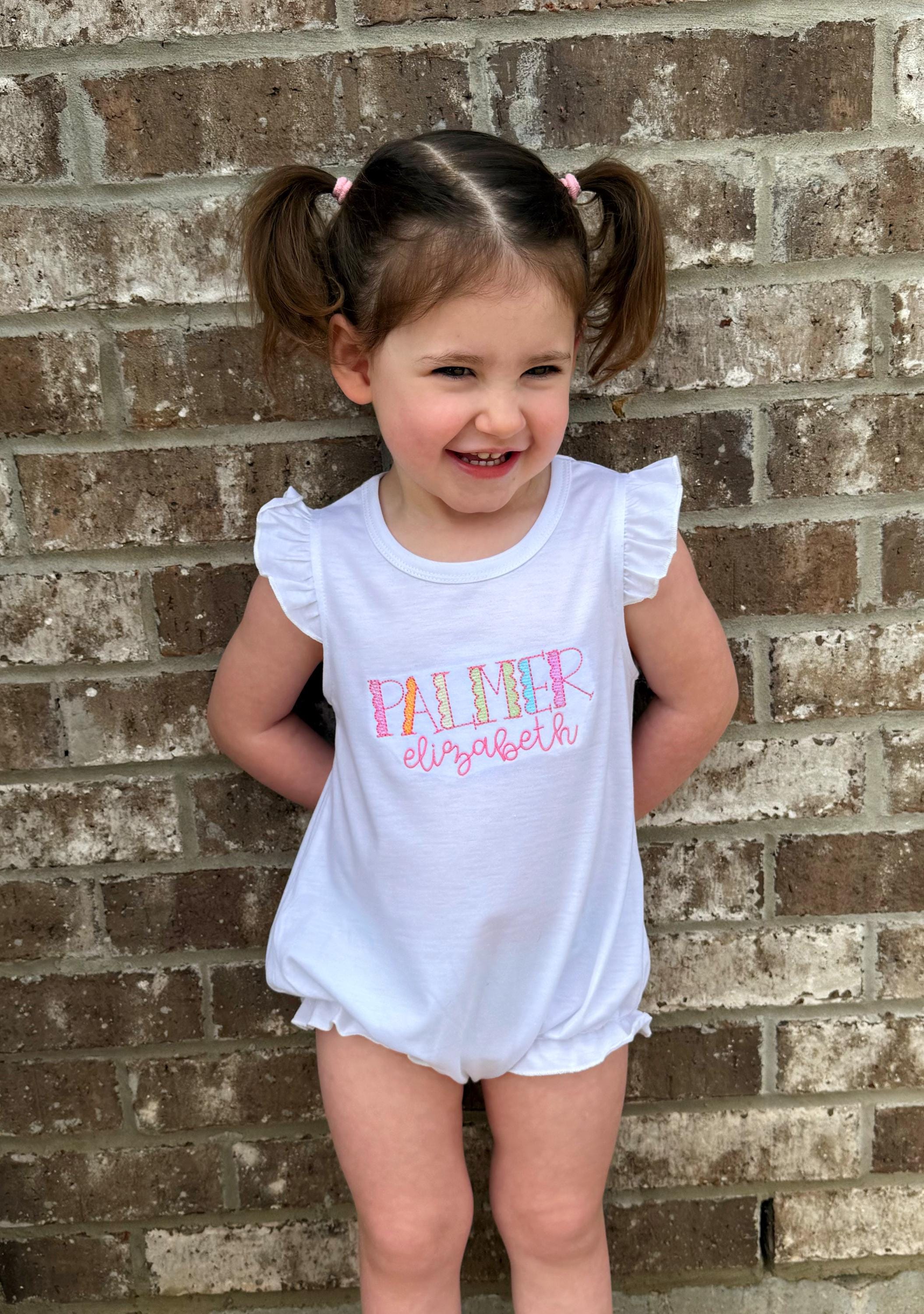 Personalized Toddler Girl Bubble Romper | Embroidered Name Outfit ...