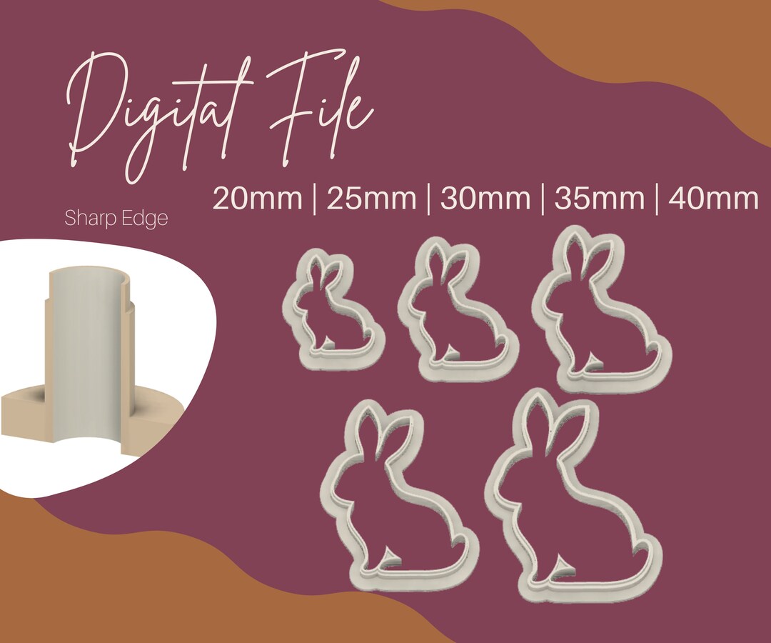 20-40mm 5 Sizes Easter Rabbit Polymer Clay Cutter Digital File, Bunny ...