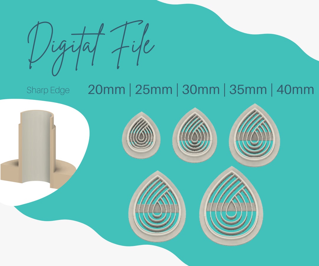 5 Sizes Embossed Tear Drop Polymer Clay Cutter Digital File, Tear Drop ...