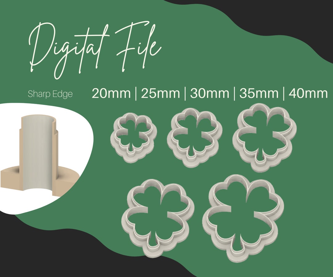 20-40mm 5 Sizes 4 Leaf Clover Polymer Clay Cutter Digital File, Clover ...