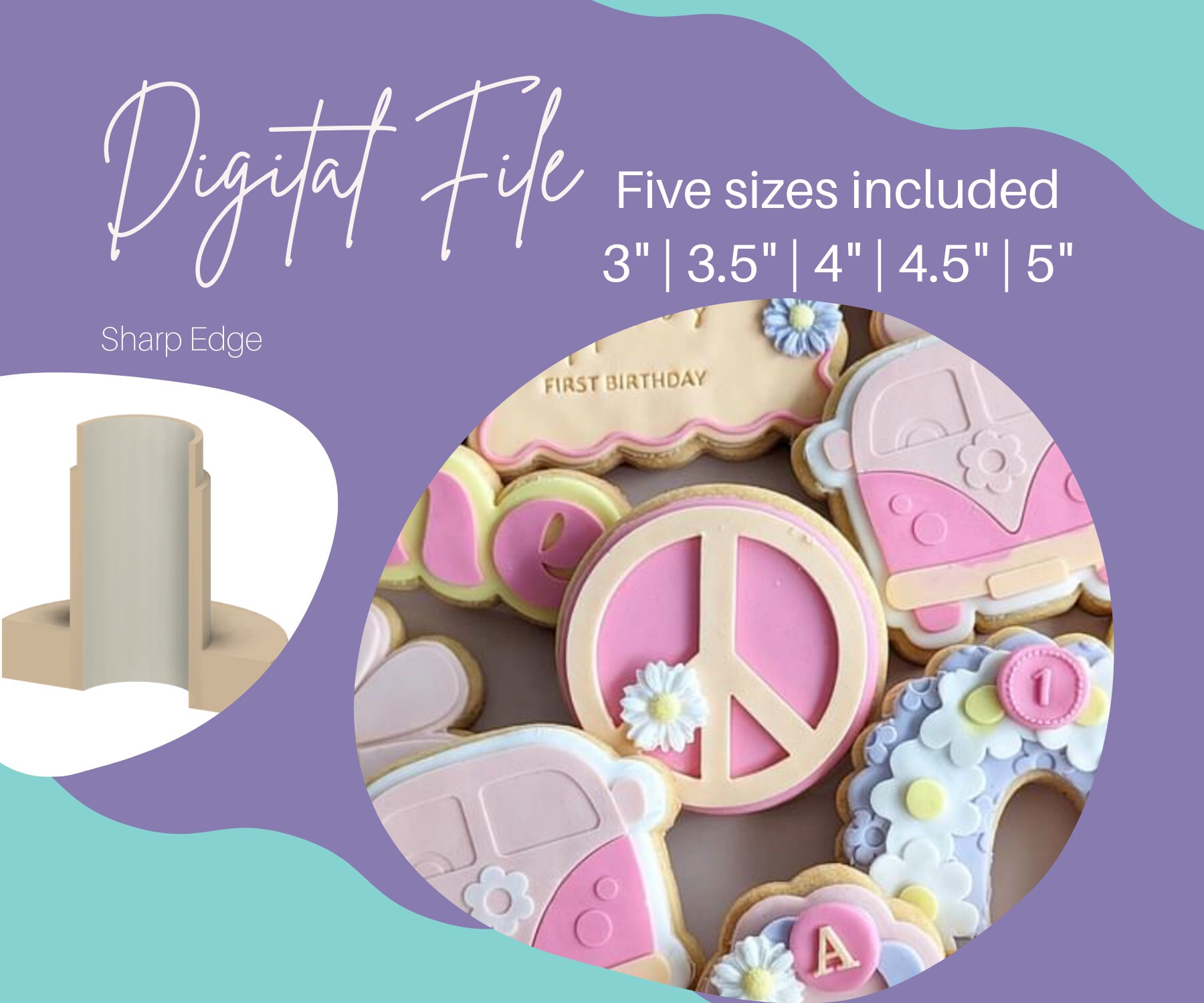 5 Sizes Peace Symbol Cookie Cutter Digital File Groovy STL File Retro ...