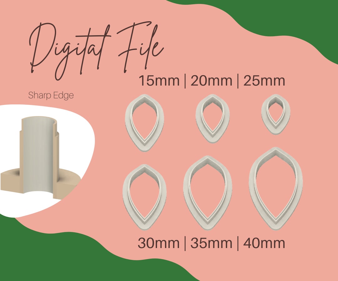 15-40mm 6 Sizes Leaf Shape Polymer Clay Cutter Digital File, Flower ...