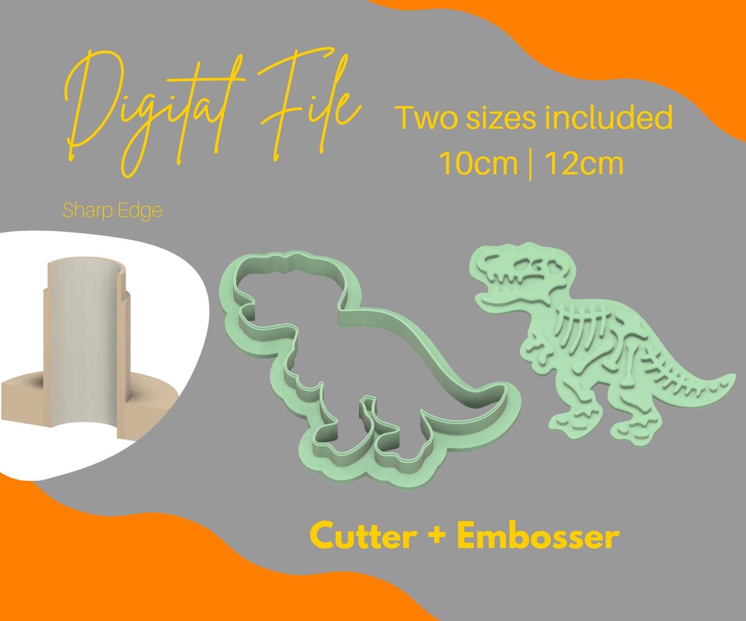 2 Sizes T-rex Cookie Cutter Digital File STL Embosser Dinosaur Cookie ...