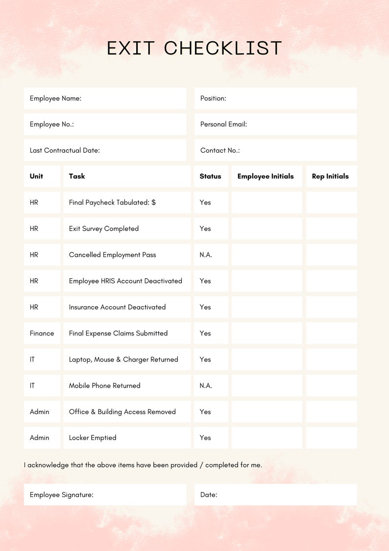 Onboarding Checklist - Exit Checklist - Etsy