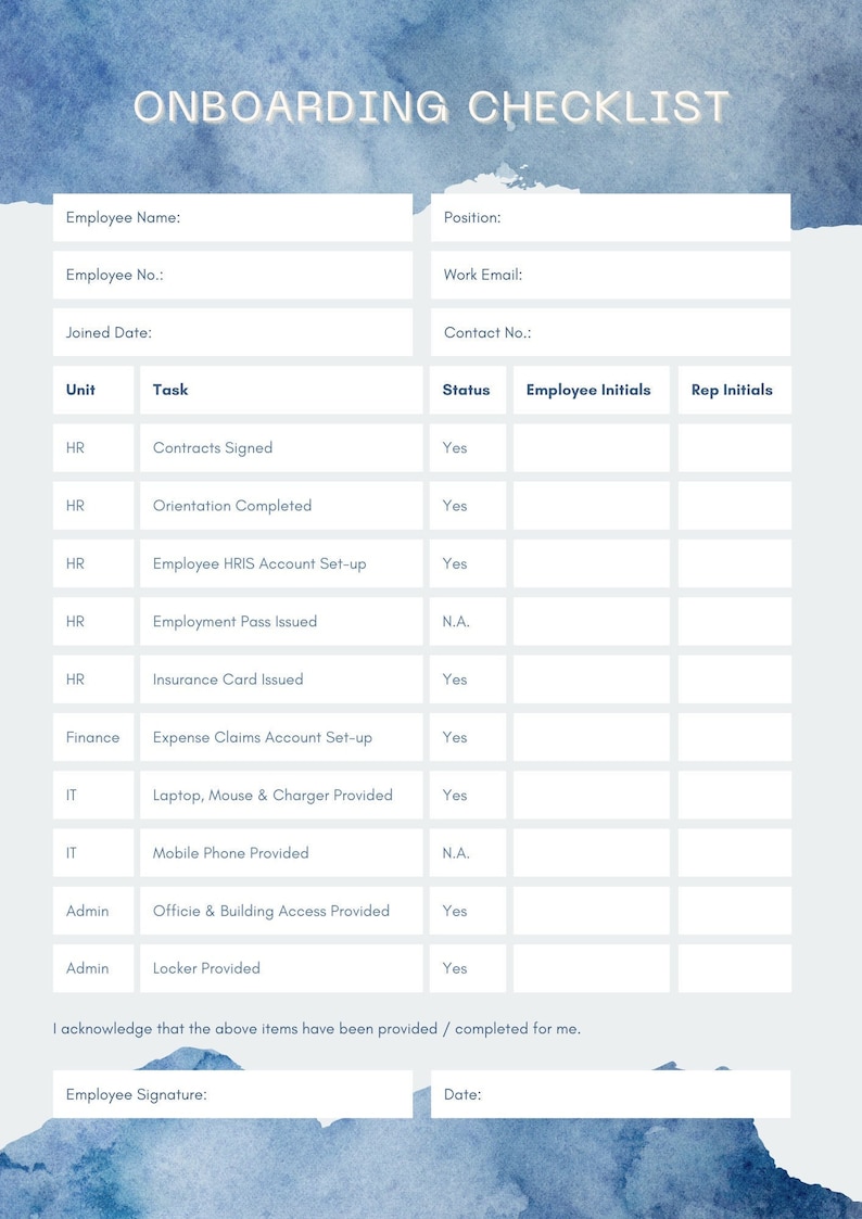 Onboarding Checklist Exit Checklist - Etsy