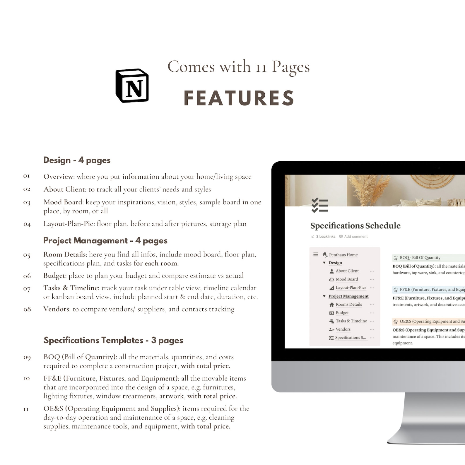 Notion Renovation Planner Template: Interior Design Specifications ...