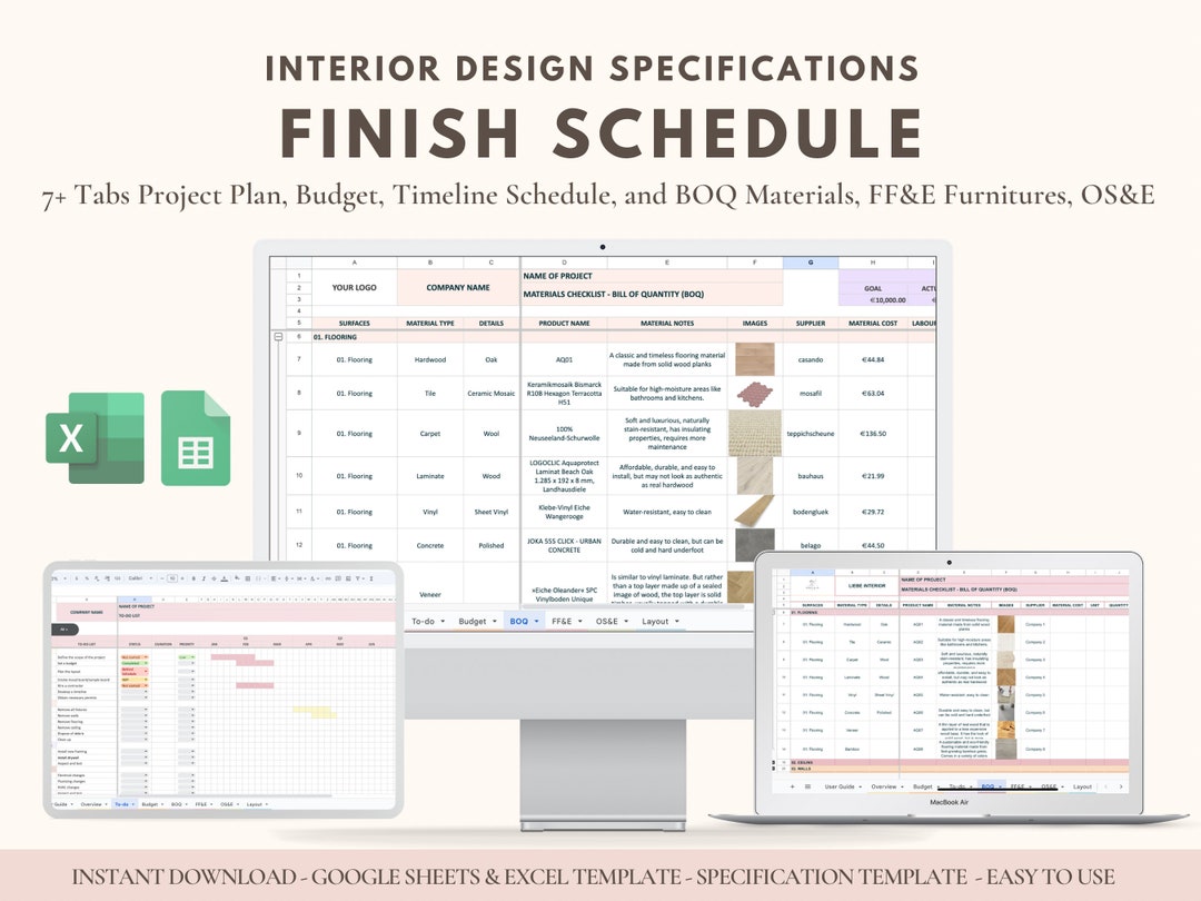 Interior Design Specification Template Renovation Planner - Etsy