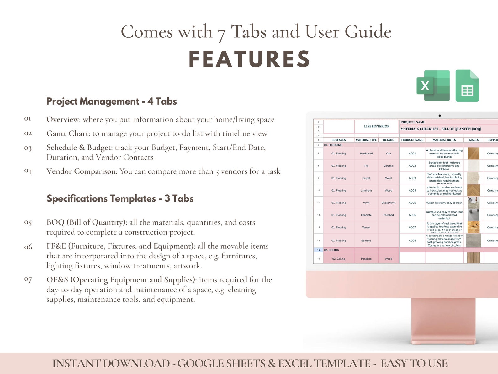 Interior Design Specification Sheet: Renovation Planner (google Sheets ...
